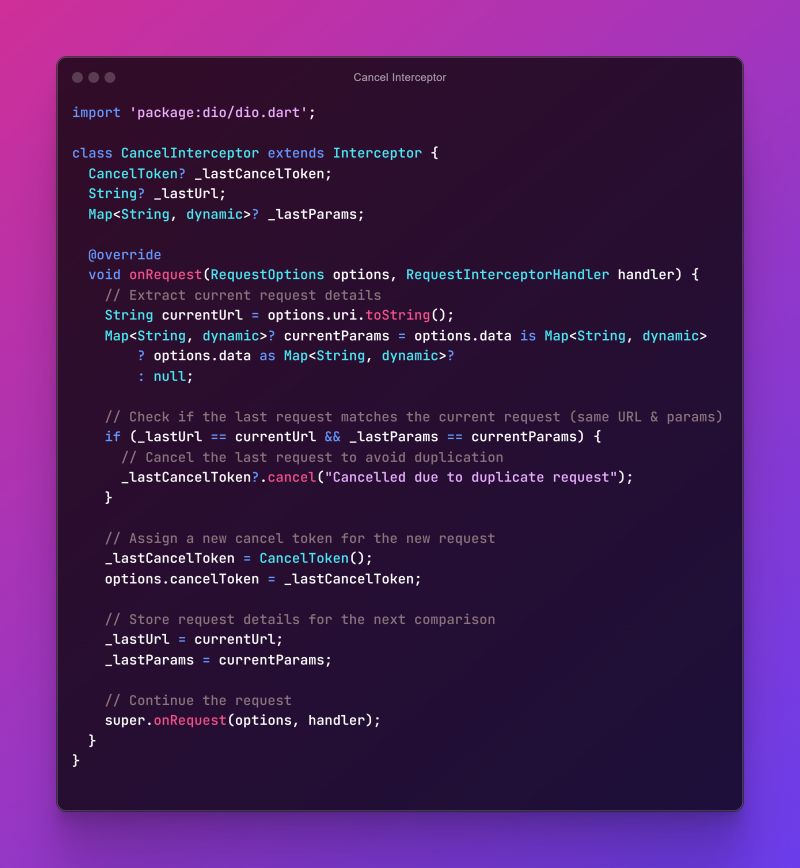 🚀 Flutter Dio Interceptor: Preventing Duplicate API Requests Handling ... 🚀 Flutter Dio Interceptor: Preventing Duplicate API Requests Handling ...
