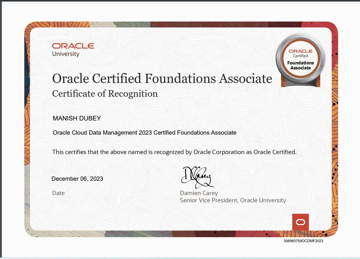 Manish Dubey on LinkedIn: #ocfa #oracle #oraclecertified #oraclecloud Manish Dubey on LinkedIn: #ocfa #oracle #oraclecertified #oraclecloud