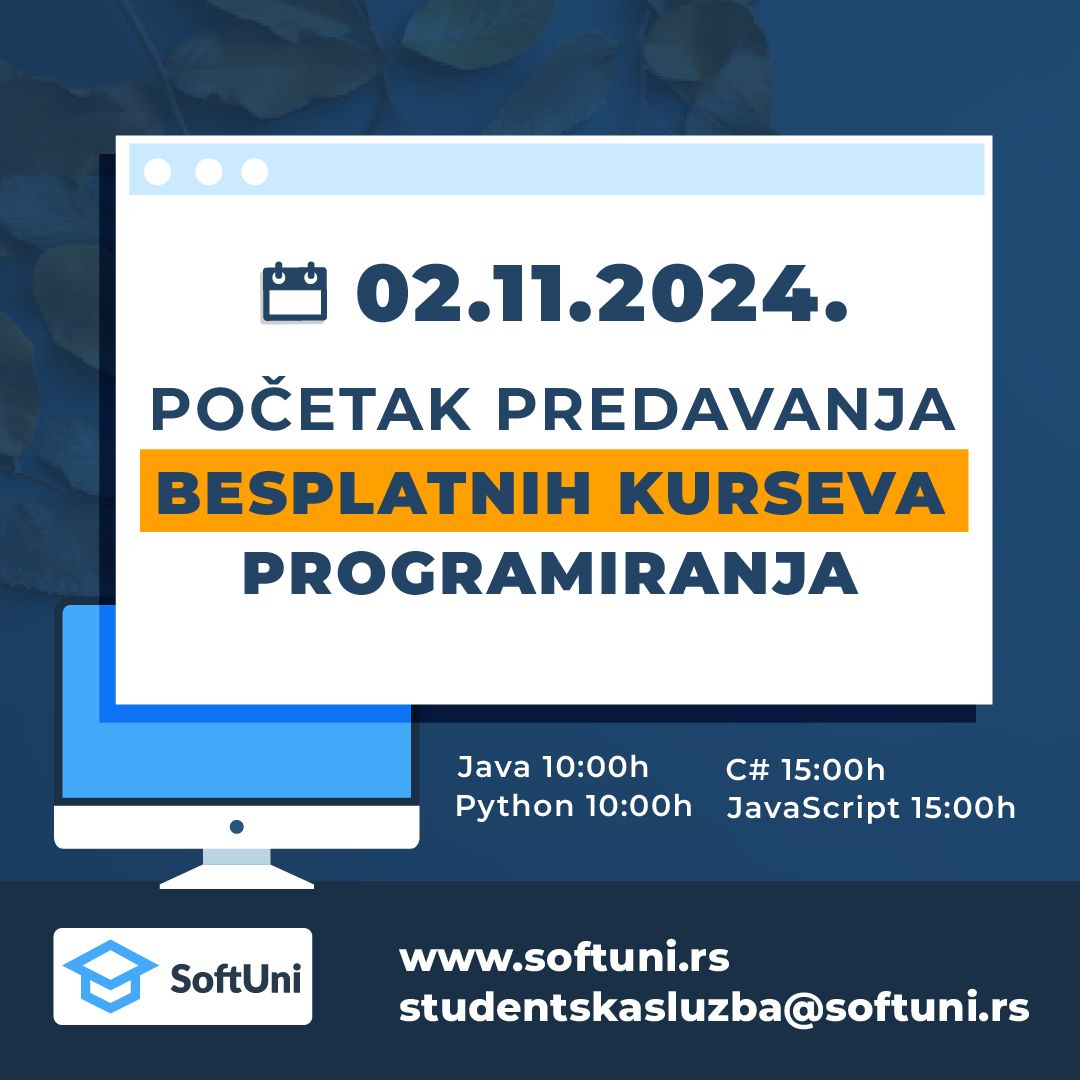 SoftUni Srbija on LinkedIn: #softuni #start #pocetak #predavanja #obuka ... SoftUni Srbija on LinkedIn: #softuni #start #pocetak #predavanja #obuka ...