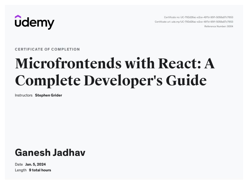 Completed Microfrontends with React: A Complete Developer's Guide 🎉 ... Completed Microfrontends with React: A Complete Developer's Guide 🎉 ...