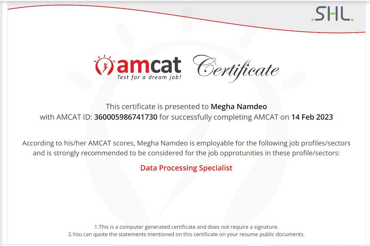Megha Namdeo on LinkedIn: #amcat Megha Namdeo on LinkedIn: #amcat