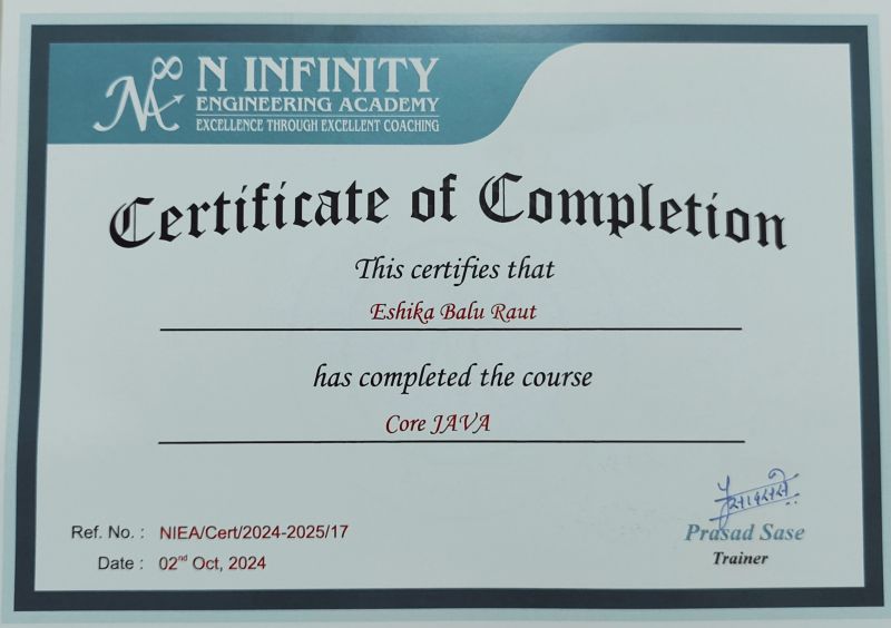 Eshika Raut on LinkedIn: #corejava #corejava #ninfinity # ... Eshika Raut on LinkedIn: #corejava #corejava #ninfinity # ...