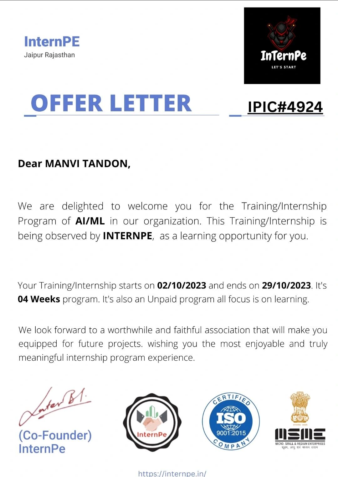 Manvi Tandon on LinkedIn: #intern #internship #ai # ... Manvi Tandon on LinkedIn: #intern #internship #ai # ...