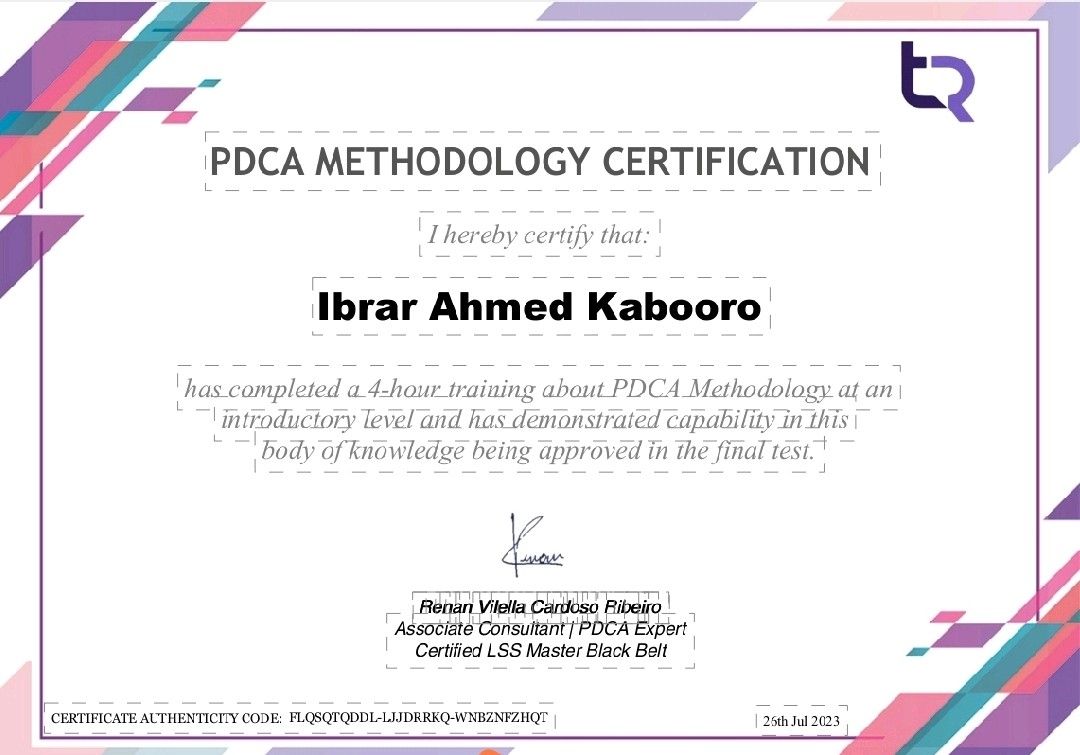 Alhamdulillah, certified PDCA Methodology | Ibrar Ahmed Kabooro (PMP) Alhamdulillah, certified PDCA Methodology | Ibrar Ahmed Kabooro (PMP)