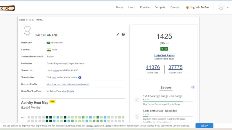 Harsh Anand on LinkedIn: CodeChef 1 november Ranked 495(India) 1 in ... Harsh Anand on LinkedIn: CodeChef 1 november Ranked 495(India) 1 in ...