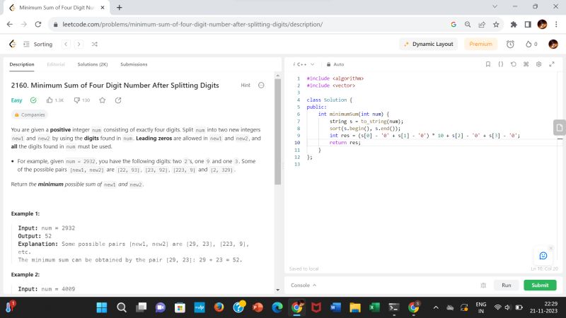 Swayum Hastwala on LinkedIn: day2:Minimum sum of four digit numbers ... Swayum Hastwala on LinkedIn: day2:Minimum sum of four digit numbers ...