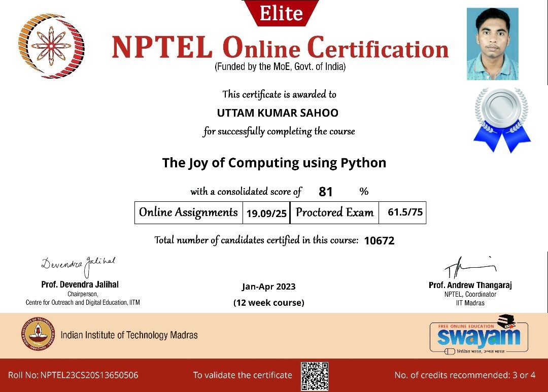 #nptel #python #opportunity | UTTAM KUMAR SAHOO #nptel #python #opportunity | UTTAM KUMAR SAHOO