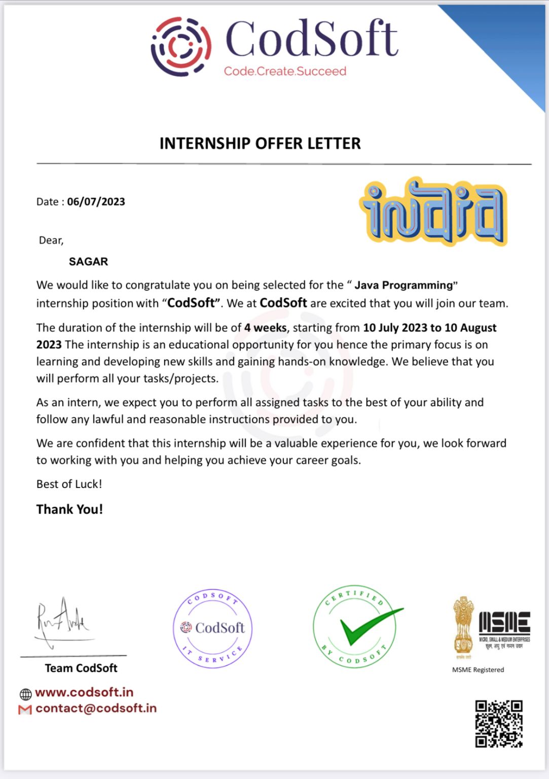 SAGAR NANDAL on LinkedIn: #codsoft #javaprogramming #internshipopportunity SAGAR NANDAL on LinkedIn: #codsoft #javaprogramming #internshipopportunity
