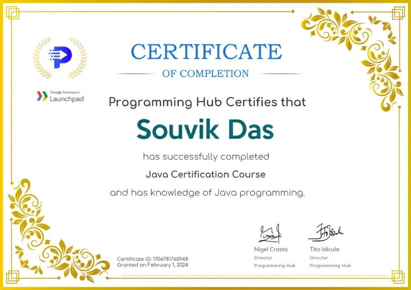 Souvik Das on LinkedIn: I completed the Java Certification course by ... Souvik Das on LinkedIn: I completed the Java Certification course by ...