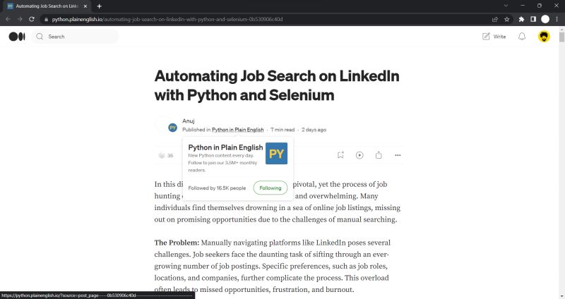 My Medium article on Automating Job Search on LinkedIn | Anuj Pathare ... My Medium article on Automating Job Search on LinkedIn | Anuj Pathare ...