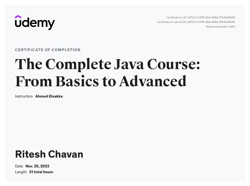 Completed Java Basics course on Udemy | Ritesh Chavan posted on the ... Completed Java Basics course on Udemy | Ritesh Chavan posted on the ...