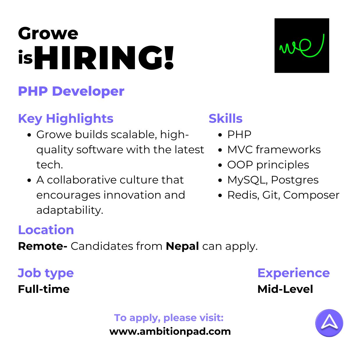 Hiring: PHP Developer | Remote | Growe Growe is looking for a PHP ... Hiring: PHP Developer | Remote | Growe Growe is looking for a PHP ...
