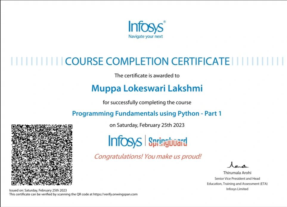 Lokeswari Lakshmi Muppa on LinkedIn: #infosysspringboard #python Lokeswari Lakshmi Muppa on LinkedIn: #infosysspringboard #python