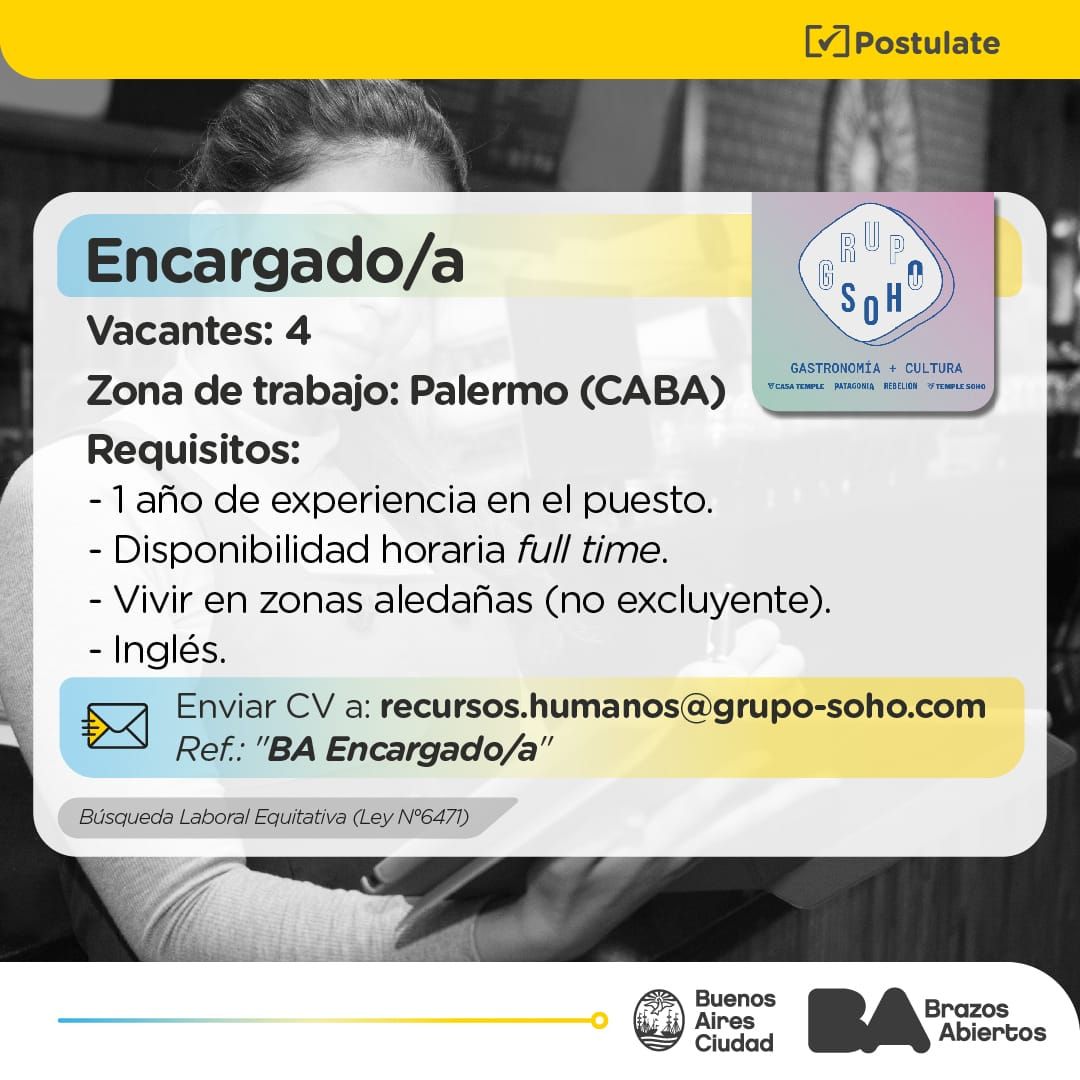 Encargado/a | TrabajoBA - Secretaría de Trabajo y Empleo Encargado/a | TrabajoBA - Secretaría de Trabajo y Empleo