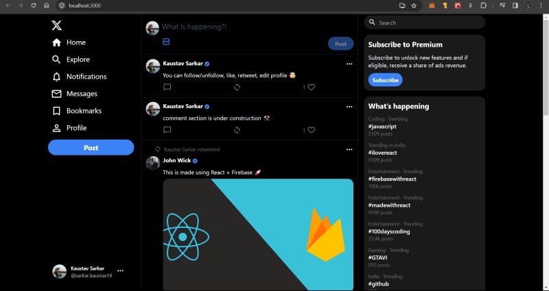 Building X clone using React and Firebase | Kaustav Sarkar posted on ... Building X clone using React and Firebase | Kaustav Sarkar posted on ...