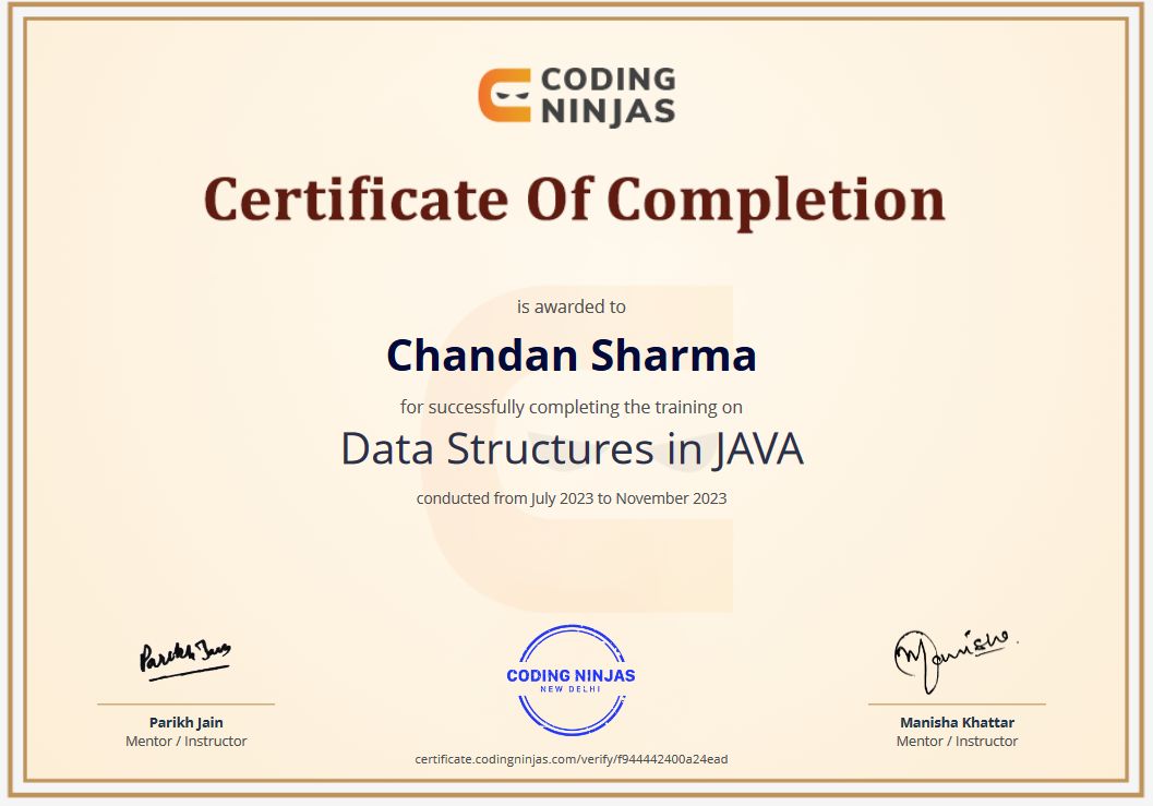Chandan Sharma on LinkedIn: #codingninjas #dsa #algorithms #certification Chandan Sharma on LinkedIn: #codingninjas #dsa #algorithms #certification