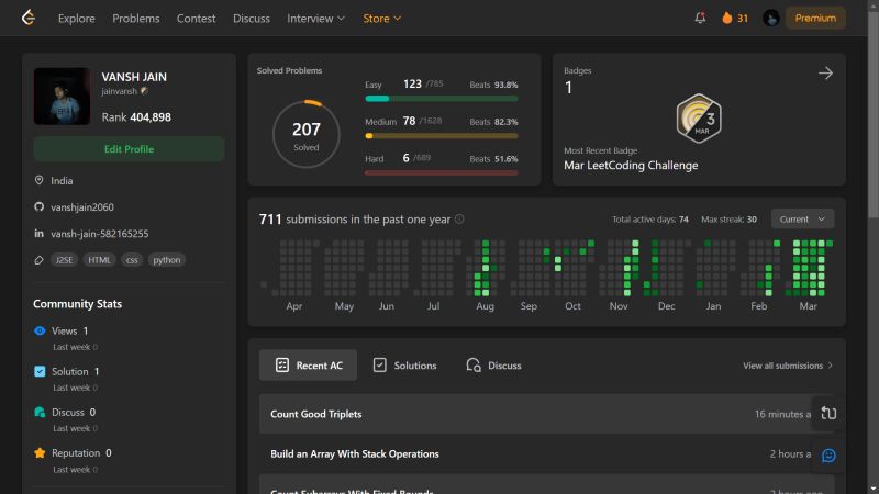 #30daysofcode #leetcode #codingchallenge #developerjourney… | Vansh Jain #30daysofcode #leetcode #codingchallenge #developerjourney… | Vansh Jain