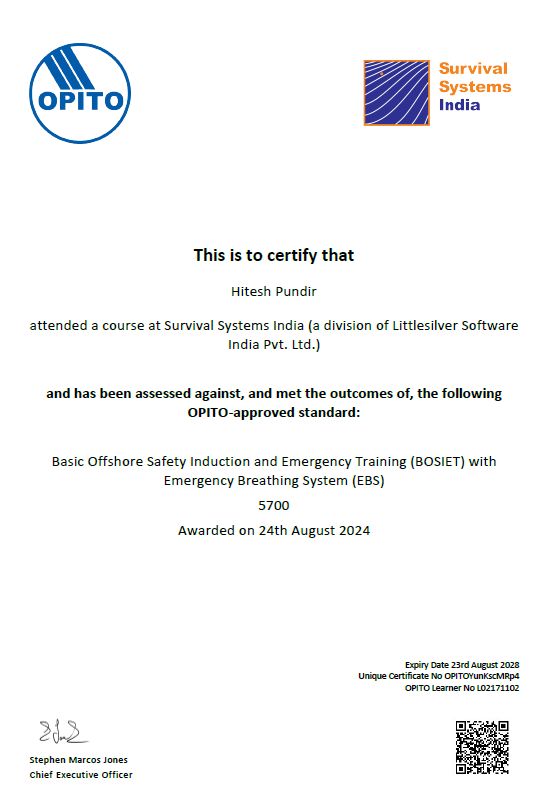 Hitesh Pundir on LinkedIn: Successfully completed Offshore Safety ... Hitesh Pundir on LinkedIn: Successfully completed Offshore Safety ...