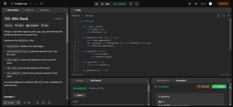 Resolved Min Stack problem on LeetCode | kartik malik posted on the ... Resolved Min Stack problem on LeetCode | kartik malik posted on the ...