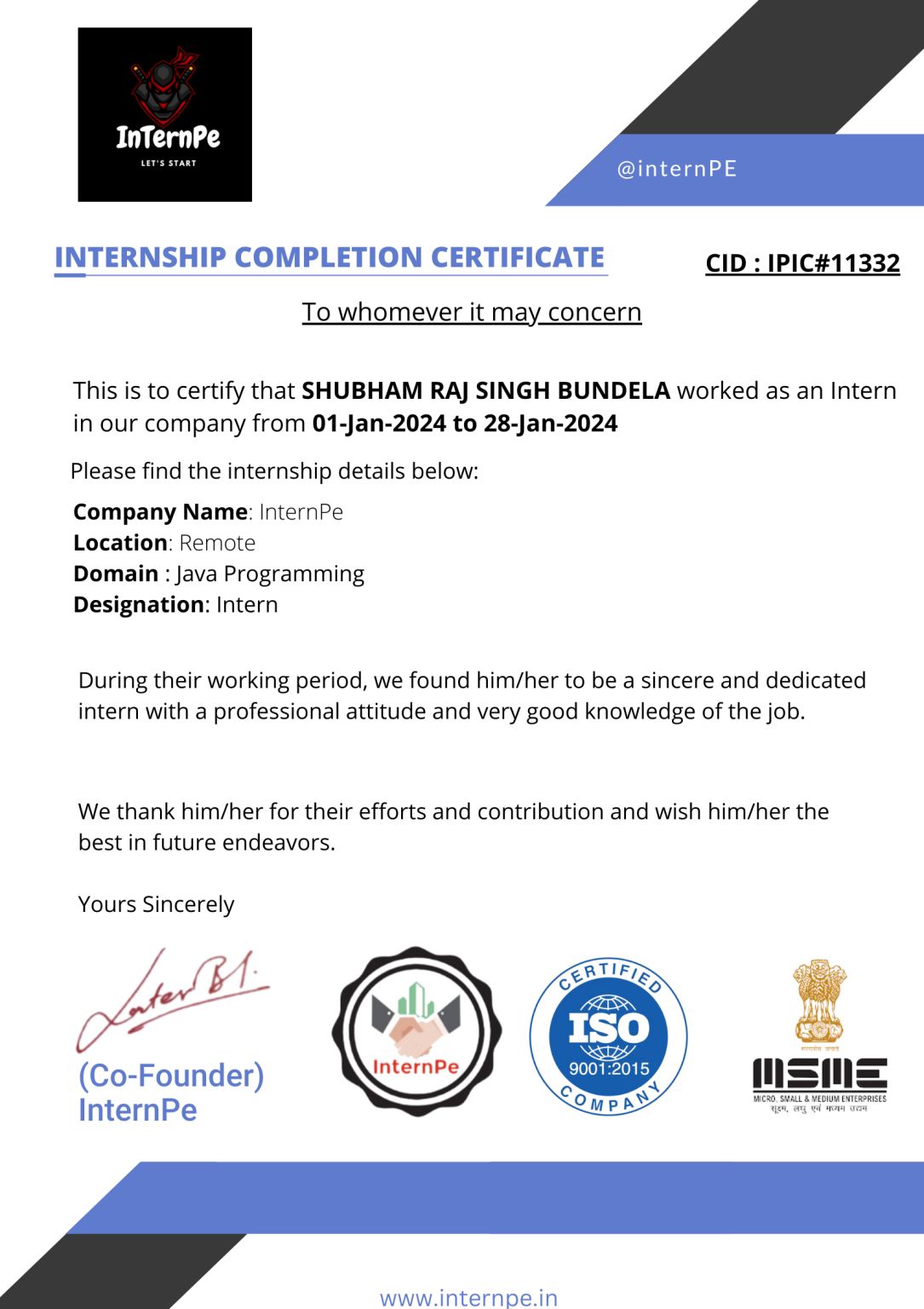 Shubham Raj Singh Bundela on LinkedIn: #interpe Shubham Raj Singh Bundela on LinkedIn: #interpe