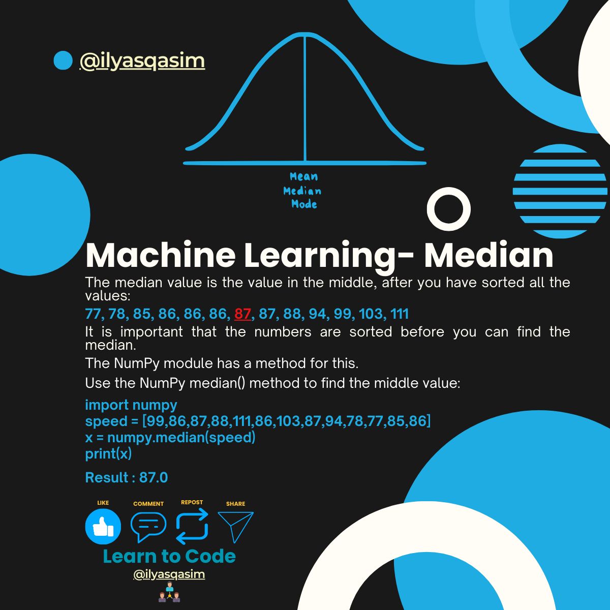 Ilyas Qasim on LinkedIn: #pyhon #machinelearning #mean #median #learntocode Ilyas Qasim on LinkedIn: #pyhon #machinelearning #mean #median #learntocode