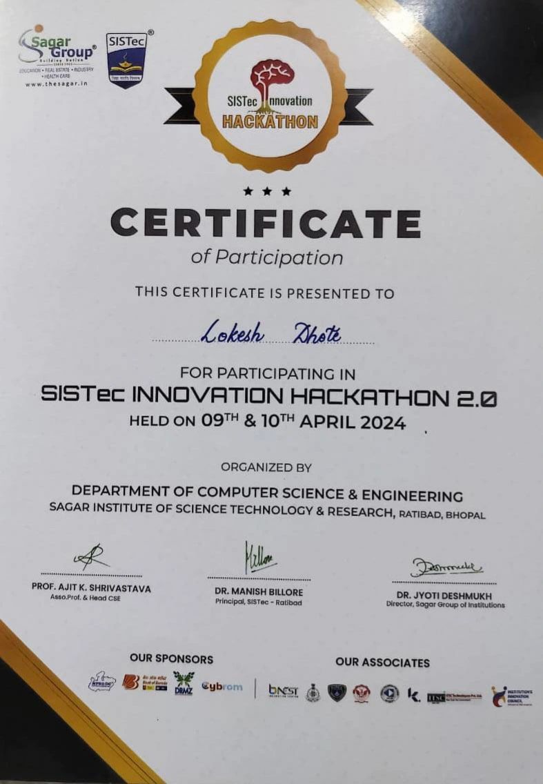 lokesh dhote on LinkedIn: #firsthackathon #sistech lokesh dhote on LinkedIn: #firsthackathon #sistech