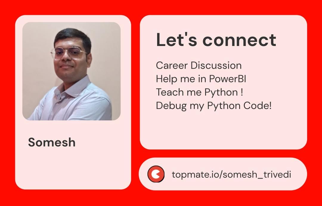 Topmate: Helping the community with Python | Somesh T. posted on the ... Topmate: Helping the community with Python | Somesh T. posted on the ...