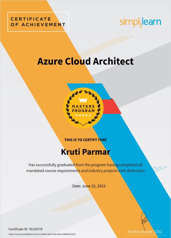 Kruti Parmar on LinkedIn: #azurecloud #azurecertified #simplilearn # ... Kruti Parmar on LinkedIn: #azurecloud #azurecertified #simplilearn # ...