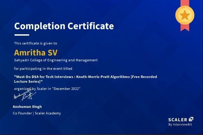 Amritha SV on LinkedIn: Completed Knuth- Morris -Pratt algorithms using ... Amritha SV on LinkedIn: Completed Knuth- Morris -Pratt algorithms using ...
