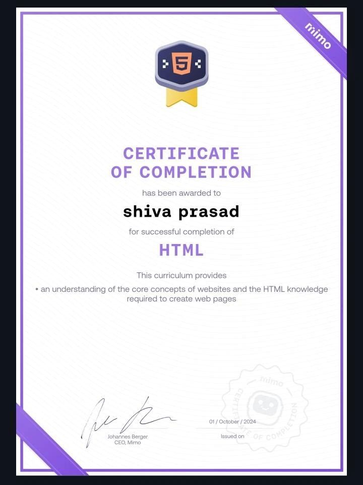 J Shiva Prasad on LinkedIn: I recently completed a course in HTML and ... J Shiva Prasad on LinkedIn: I recently completed a course in HTML and ...