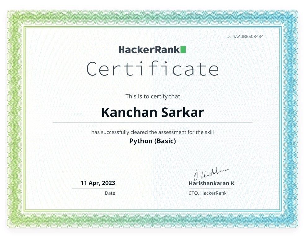 Kanchan Sarkar on LinkedIn: #python #hackerrank #connections Kanchan Sarkar on LinkedIn: #python #hackerrank #connections