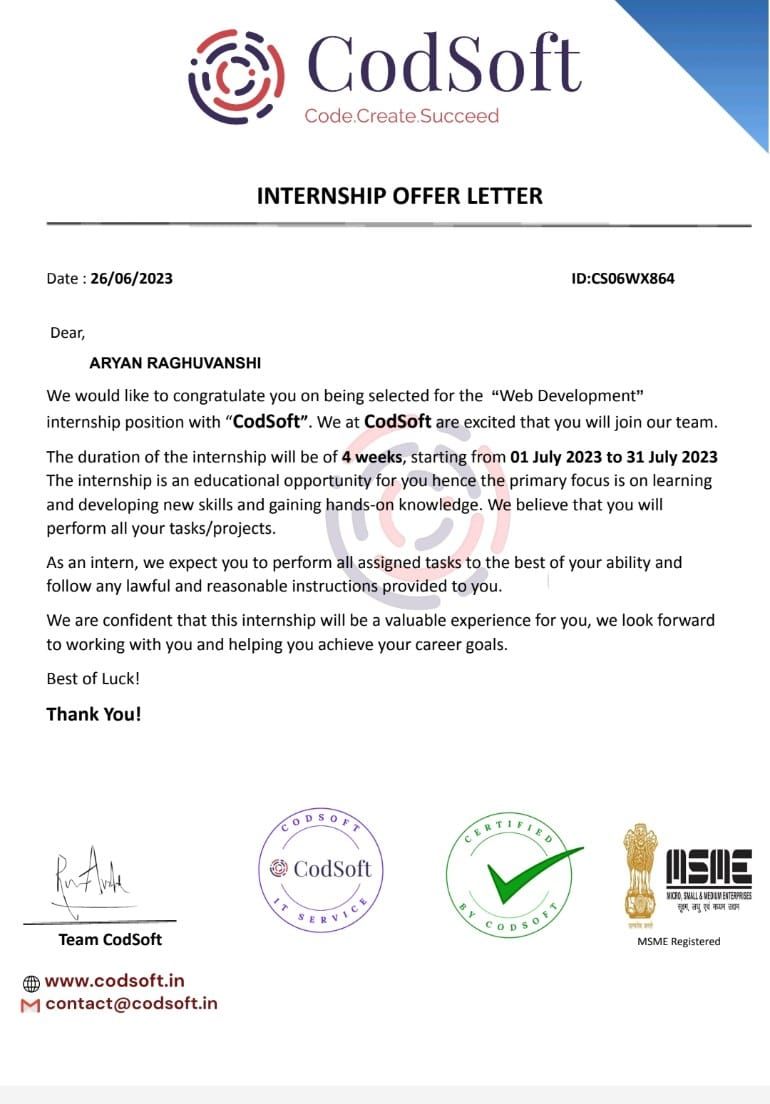 ARYAN RAGHUVANSHI on LinkedIn: #connection #internship #webdevelopment ... ARYAN RAGHUVANSHI on LinkedIn: #connection #internship #webdevelopment ...