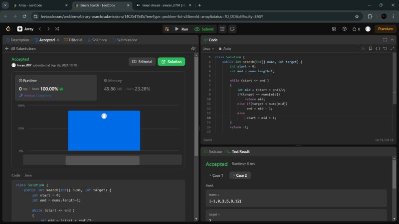 Resolved binary search problem on LeetCode | Imran Ansari posted on the ... Resolved binary search problem on LeetCode | Imran Ansari posted on the ...