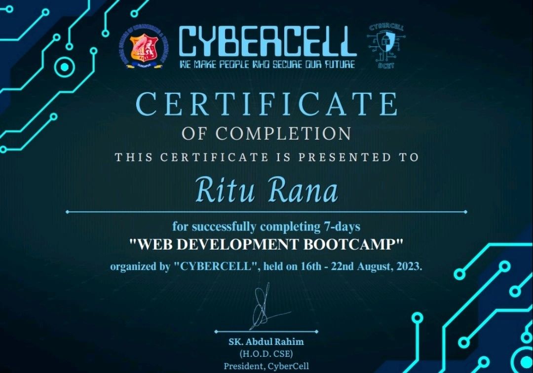 Ritu Rana on LinkedIn: #webdevelopment #cybercell #certificate # ... Ritu Rana on LinkedIn: #webdevelopment #cybercell #certificate # ...