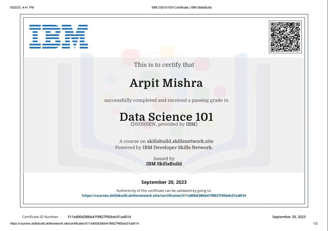 #datascience #ibm #certification | Arpit mishra #datascience #ibm #certification | Arpit mishra