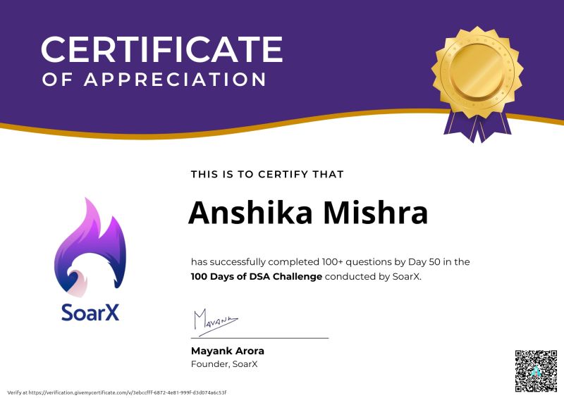 Anshika Mishra on LinkedIn: #dsa #soarx #community #tech #coding Anshika Mishra on LinkedIn: #dsa #soarx #community #tech #coding