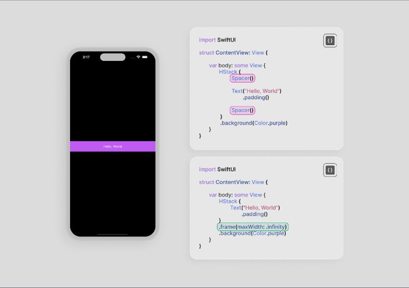SwiftUI Tip💡 You can avoid using two spacers by setting the maxWidth to ... SwiftUI Tip💡 You can avoid using two spacers by setting the maxWidth to ...