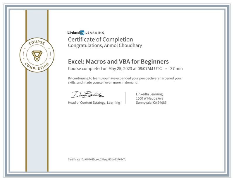Certificate of Completion | Anmol Choudhary Certificate of Completion | Anmol Choudhary
