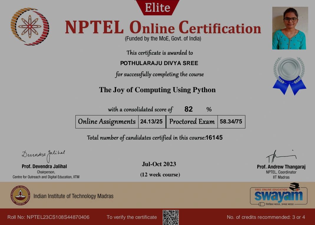 #nptel #python | Divya Sree Pothularaju #nptel #python | Divya Sree Pothularaju