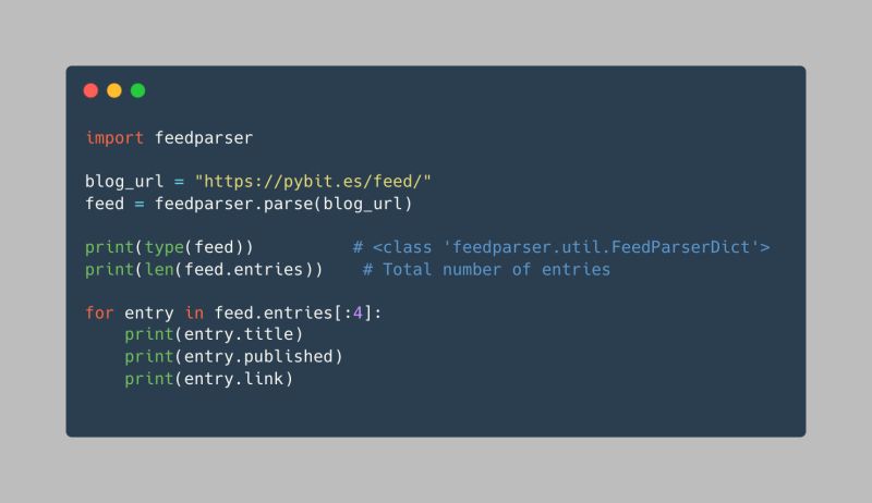 Easily Parse RSS Feeds in Python 🐍 😍 RSS feeds still have their place ... Easily Parse RSS Feeds in Python 🐍 😍 RSS feeds still have their place ...
