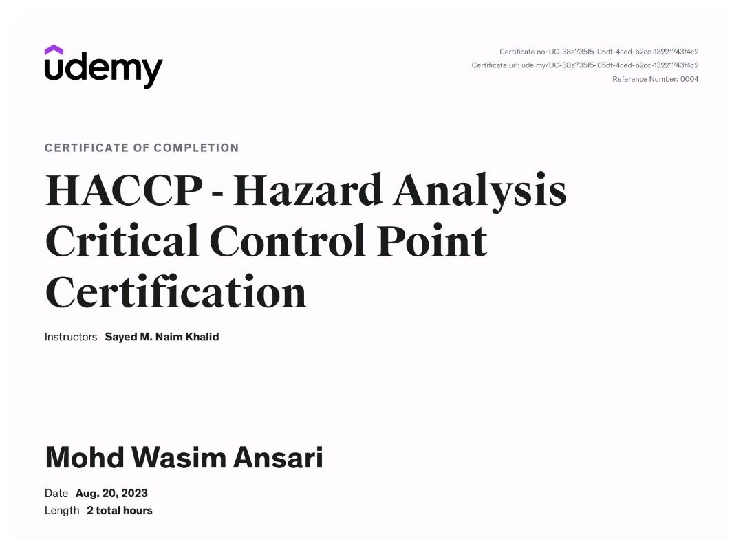 Mohd Wasim Ansari on LinkedIn: Alhamdulillah i did successfully HACCP ... Mohd Wasim Ansari on LinkedIn: Alhamdulillah i did successfully HACCP ...