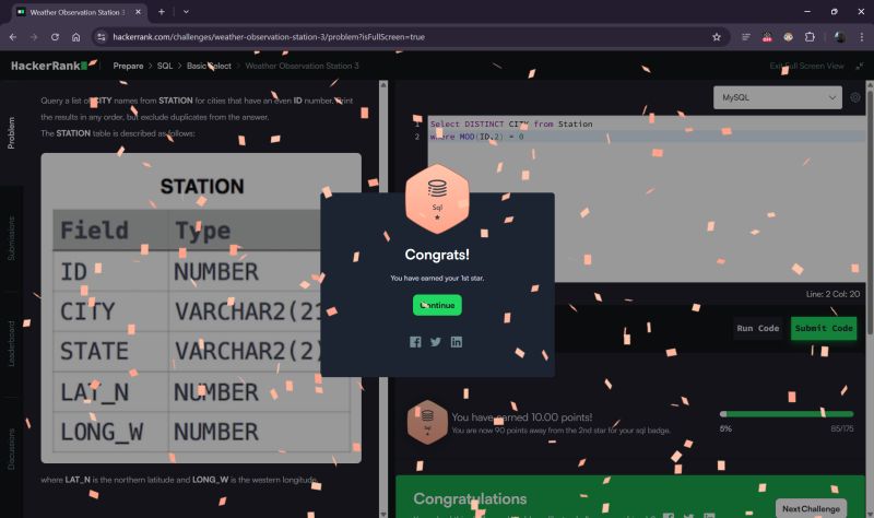 #sql #hackerrank #coding #datascience #keeplearning | Arpit Rai #sql #hackerrank #coding #datascience #keeplearning | Arpit Rai