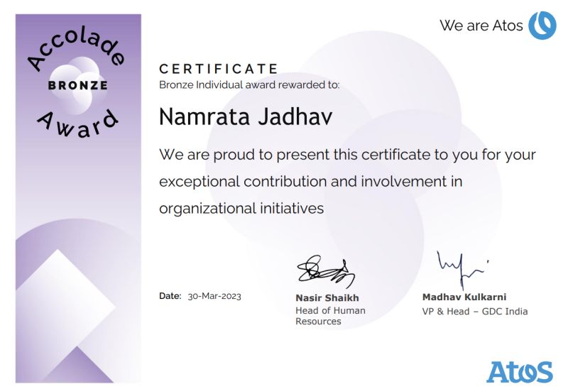 Namrata Jadhav on LinkedIn: #atos #appreciation #bronze #happy Namrata Jadhav on LinkedIn: #atos #appreciation #bronze #happy