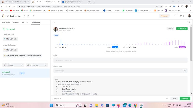 kiran kumari on LinkedIn: Problem : Insertion Sort List Platform ... kiran kumari on LinkedIn: Problem : Insertion Sort List Platform ...