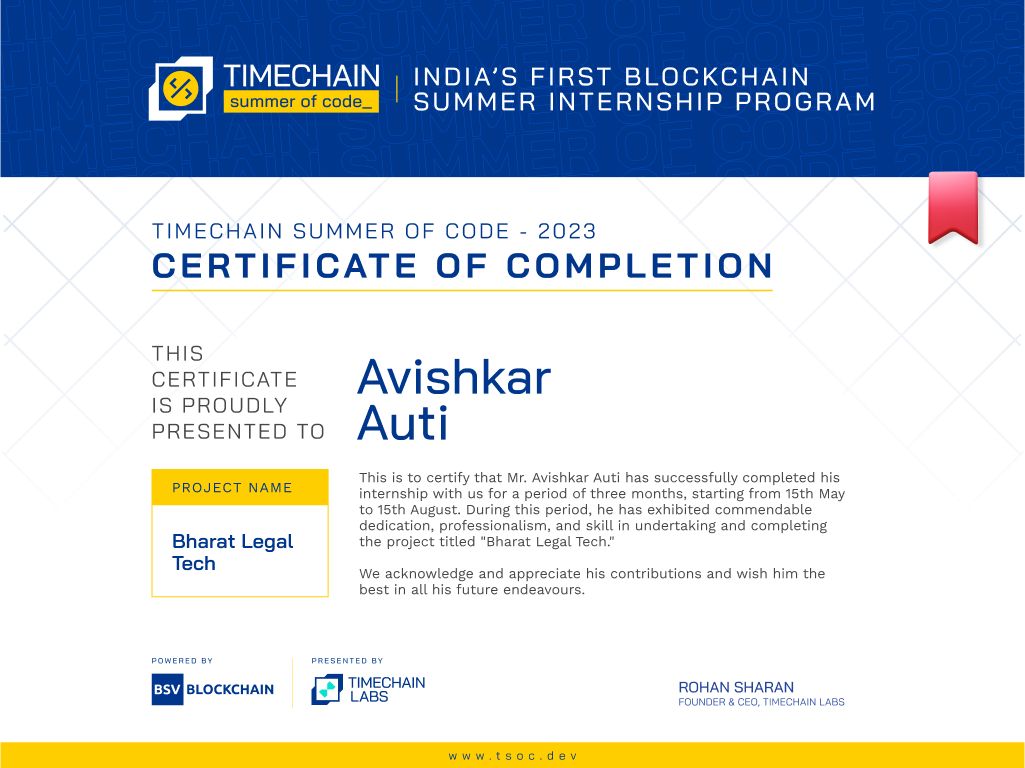 Avishkar Auti on LinkedIn: #timechainsoc2023 #blockchaindeveloper # ... Avishkar Auti on LinkedIn: #timechainsoc2023 #blockchaindeveloper # ...