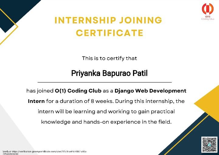 Priyanka Patil on LinkedIn: Django Web Development Internship Priyanka Patil on LinkedIn: Django Web Development Internship