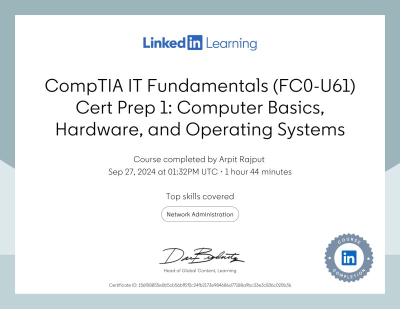 Arpit Rajput on LinkedIn: Certificate of Completion Arpit Rajput on LinkedIn: Certificate of Completion