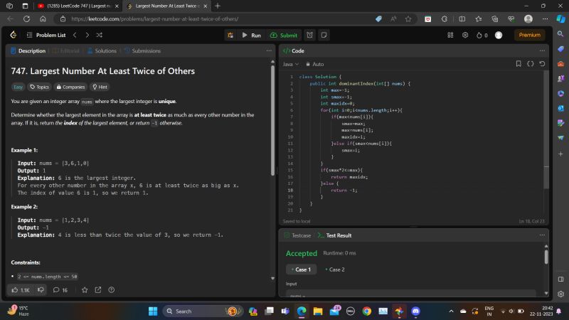 #LeetCodeChallenge: Largest Number at Least Twice | Aditi Thakur posted ... #LeetCodeChallenge: Largest Number at Least Twice | Aditi Thakur posted ...