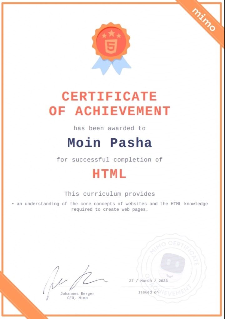 Moin Pasha on LinkedIn: Mimo sucessful completed the HTML Moin Pasha on LinkedIn: Mimo sucessful completed the HTML