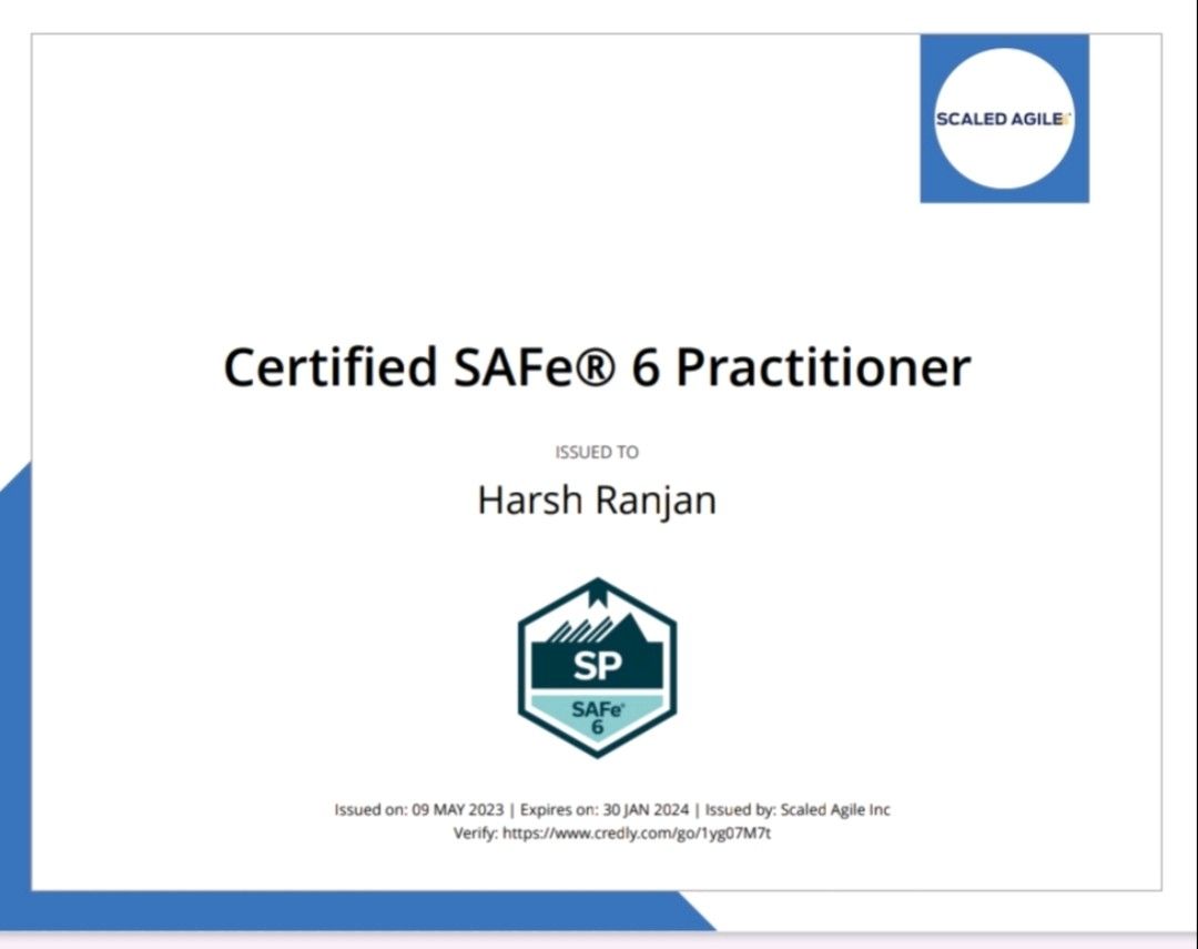 Harsh Ranjan on LinkedIn: Certified Safe 6 practitioner Harsh Ranjan on LinkedIn: Certified Safe 6 practitioner